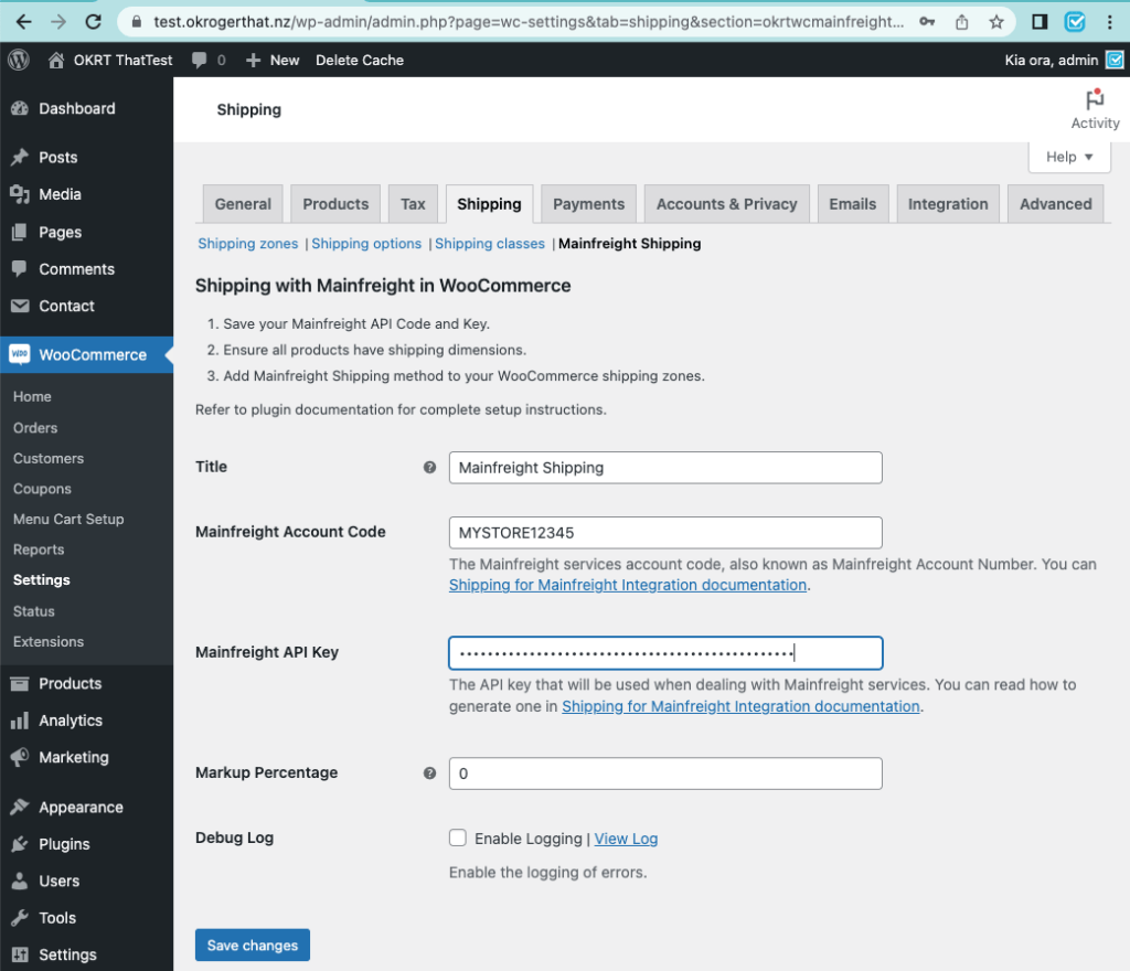 Shipping with Mainfreight in WooCommerce Plugin - OkRogerThat NZ Limited